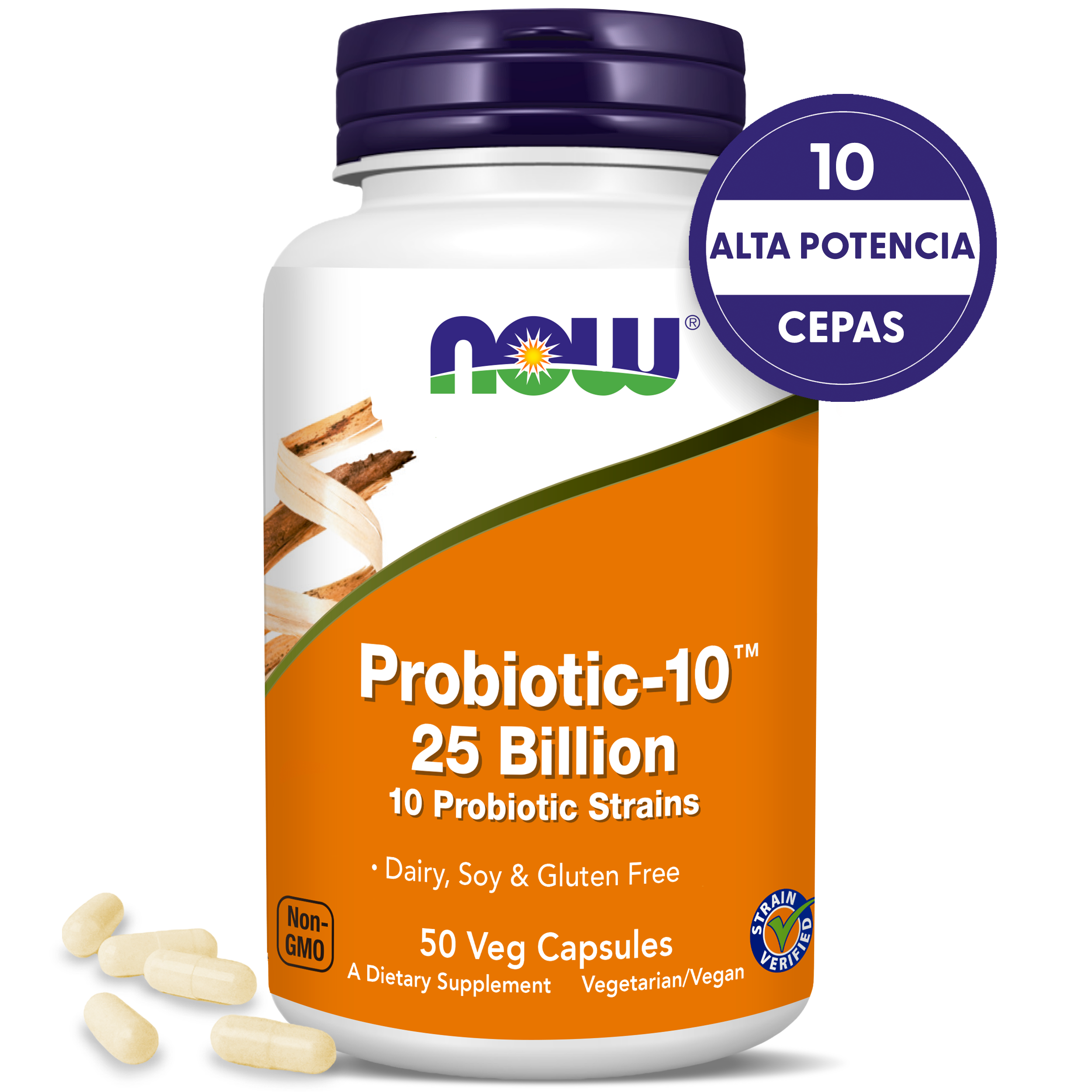 PROBIÓTICOS 25 BILLONES | 10 CEPAS PROBIÓTICAS | 50 CAPS VEG – NOW FOODS MX